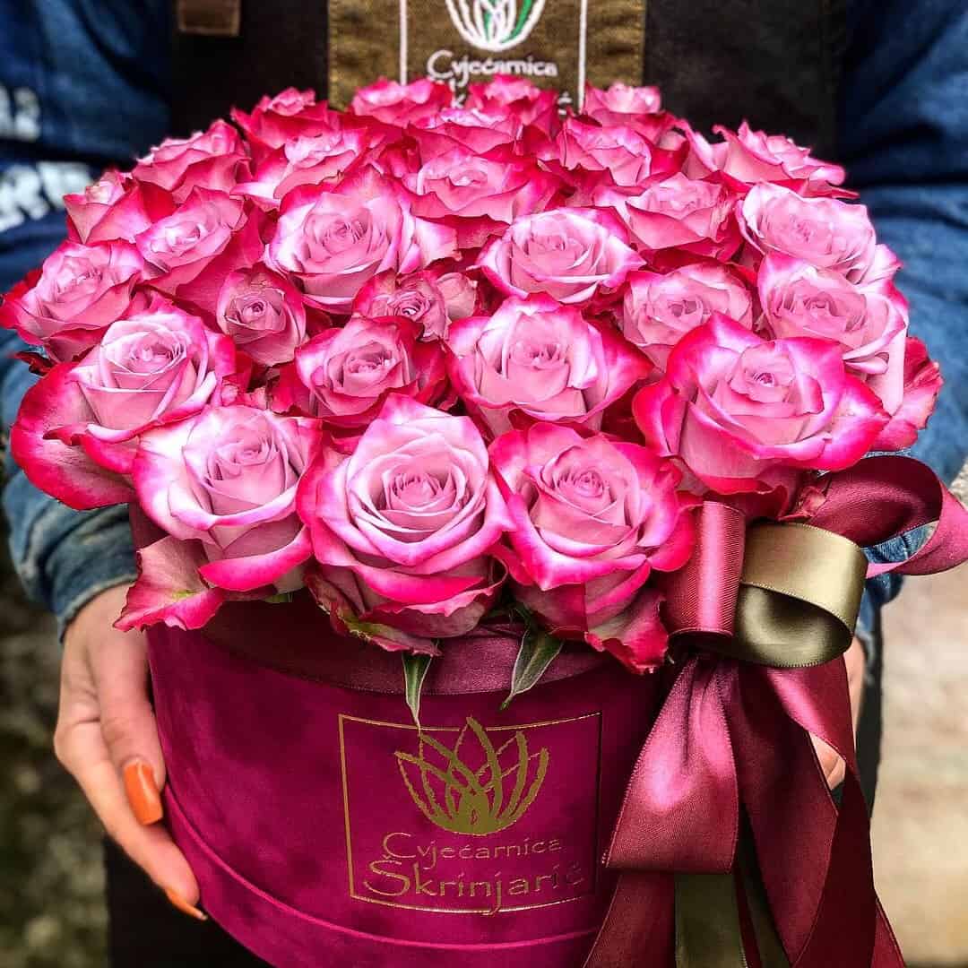 Ljubičaste ruže u kutiji - Cvjećarnica Škrinjarić